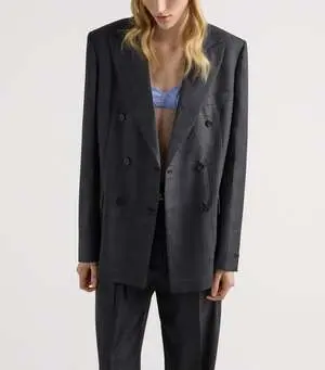 Prada Wool Check Double-breasted Blazer