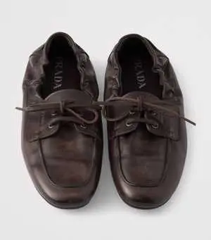 Prada Antiqued Leather Shuffle Loafers - Brown