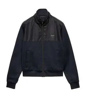 Prada Cotton-blend Fleece Bomber Jacket - Blue