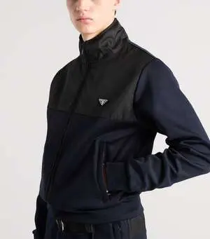 Prada Cotton-blend Fleece Bomber Jacket - Blue