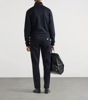 Prada Cotton-blend Fleece Bomber Jacket - Blue