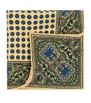Dunhill Mulberry Silk Printed Pocket Square - Beige