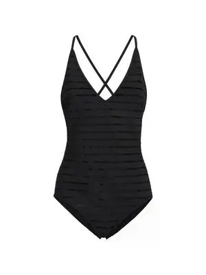 Brunello Cucinelli V-neck Striped One-piece Swimsuit - Black