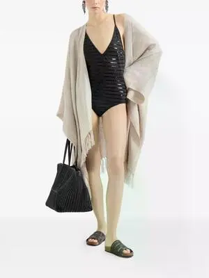Brunello Cucinelli V-neck Striped One-piece Swimsuit - Black