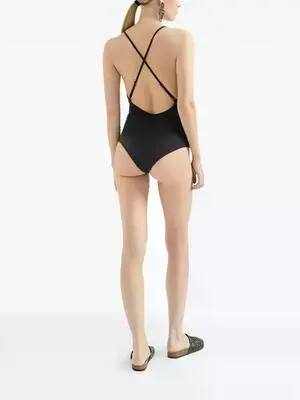Brunello Cucinelli V-neck Striped One-piece Swimsuit - Black