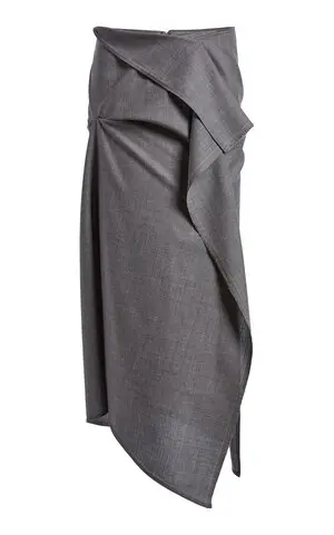 Victoria Beckham Draped Wool Midi Skirt - Grey