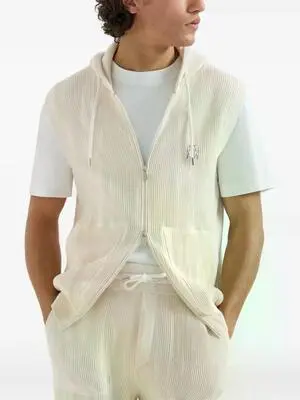 Brunello Cucinelli Cotton English Rib Knit Hooded Vest With Logo And Zipper - Neutrals
