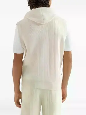 Brunello Cucinelli Cotton English Rib Knit Hooded Vest With Logo And Zipper - Neutrals
