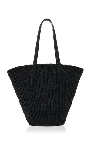 LIFFNER Straw Basket Tote With Leather Straps - Black
