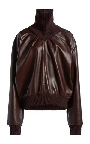 Victoria Beckham Knit Collar Leather Top - Brown
