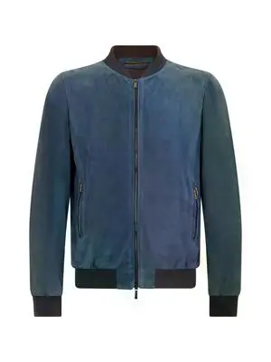 MOORER Ribbed Leather Zip Jacket - Blue