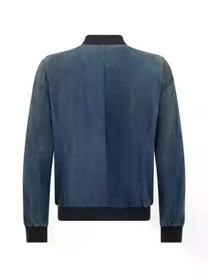 MOORER Ribbed Leather Zip Jacket - Blue