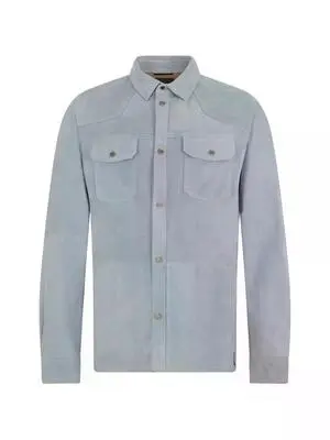 MOORER Chest Pockets Leather Shirt - Blue