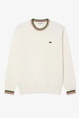 Lacoste Crew Neck Sweater With Stripe Details - Flour