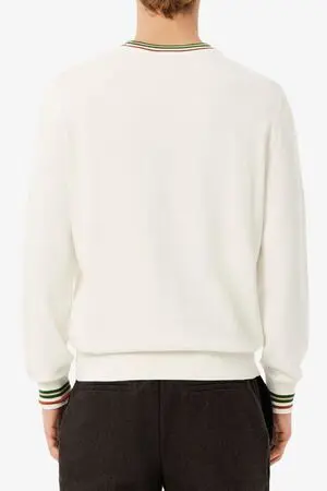 Lacoste Crew Neck Sweater With Stripe Details - Flour