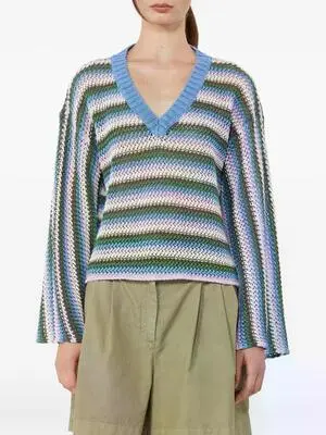 Max Mara Epica Striped V-neck Sweater - Blue