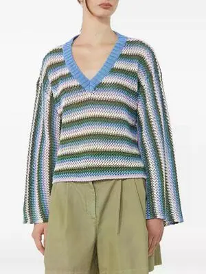 Max Mara Epica Striped V-neck Sweater - Blue