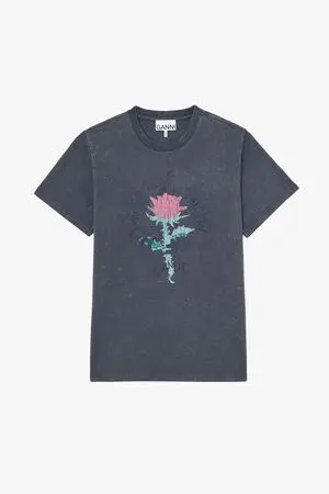GANNI T-shirt With Rose Graphic - Mixed