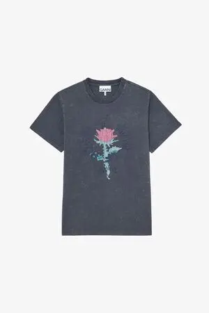 GANNI T-shirt With Rose Graphic - Mixed
