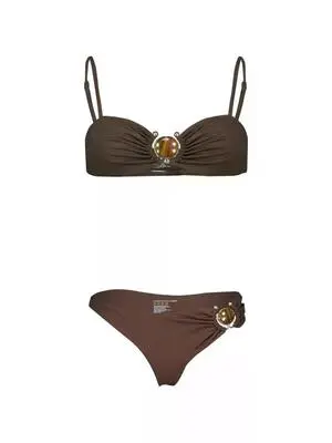 Christopher Esber Stone-embellished Ruched Bikini Bottom - Brown