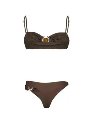 Christopher Esber Stone-embellished Ruched Bikini Bottom - Brown