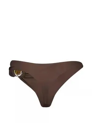 Christopher Esber Stone-embellished Ruched Bikini Bottom - Brown
