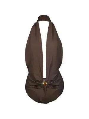 Christopher Esber Stone-embellished V-neck Swimsuit - Brown