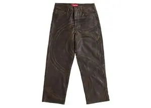 Supreme S Logo Leather Baggy 5-Pocket Jean - Brown