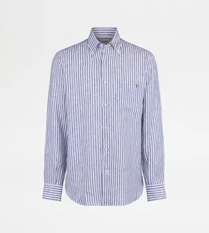 TOD'S Button Down Shirt In Striped Linen - Blue
