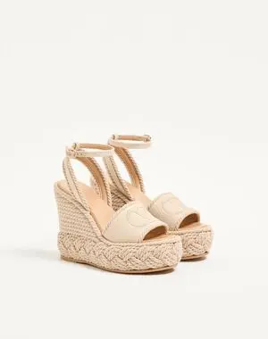 Valentino Garavani Vlogo Torchon Wedge Sandal 130mm - Ecru