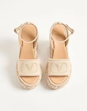 Valentino Garavani Vlogo Torchon Wedge Sandal 130mm - Ecru