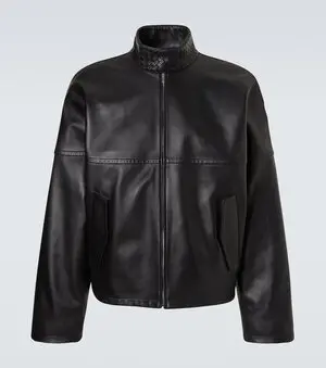 Bottega Veneta Intrecciato Leather Blouson Jacket - Black