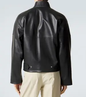 Bottega Veneta Intrecciato Leather Blouson Jacket - Black