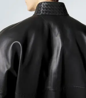 Bottega Veneta Intrecciato Leather Blouson Jacket - Black