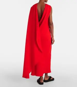 Balenciaga Open-back Cape Effect Gown In Silk And Wool Crêpe - Red