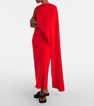 Balenciaga Open-back Cape Effect Gown In Silk And Wool Crêpe - Red