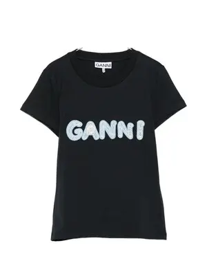 GANNI Logo Cotton T-shirt - Black