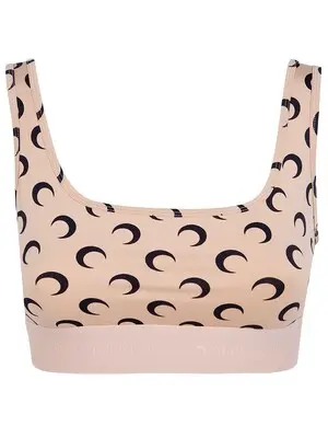 MARINE SERRE Moon" Printed Jersey Sports Bra - Brown