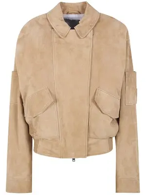 DRHOPE Oversized Nappa Vintage Bomber Jacket - Brown