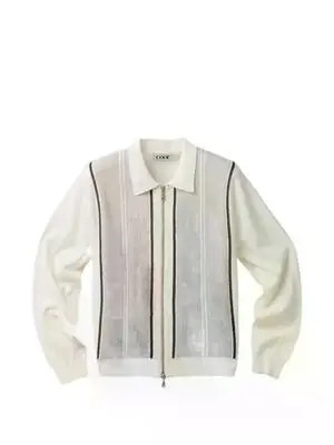 COOR Striped Zip-up Sweater With Collared Neckline