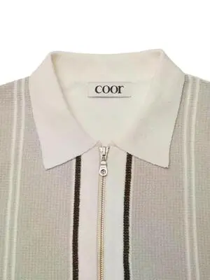 COOR Striped Zip-up Sweater With Collared Neckline
