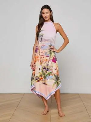 L'Agence Elise Cover-up Dress - Light Pink Multi Postcard Print