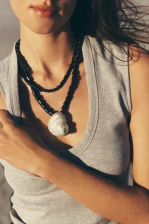 Anthropologie Beaded Shell Pendant Necklace