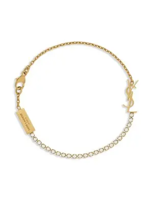 Saint Laurent Cassandre Charm Bracelet In Metal And Rhinestone - Metallic