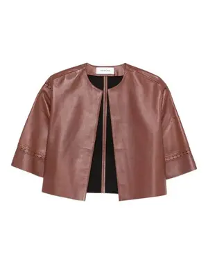 YVES SALOMON Laser-cut Cropped Leather Jacket - Red