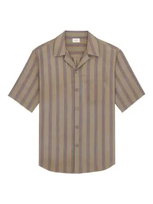 Saint Laurent Cassandre Shirt In Striped Cotton Twill - Grey
