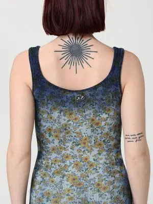 DIESEL® Ribbed Floral Print Midi Dress - Denim