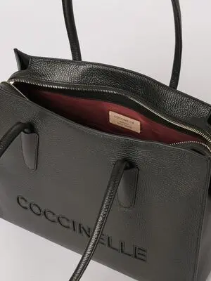 COCCINELLE Hammered Leather Tote Bag - Black
