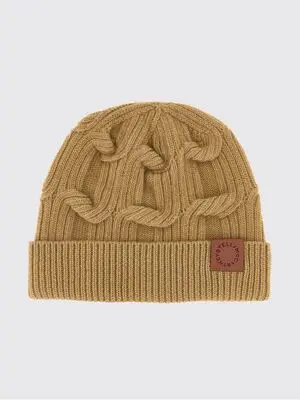 Stella McCartney Ribbed Wool Hat With Woven Inlay - Camel