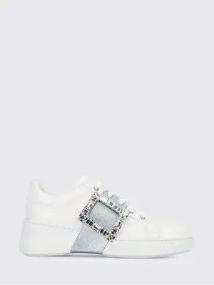 ROGER VIVIER Viv' Skate Leather Sneakers With Jewel Buckle - White
